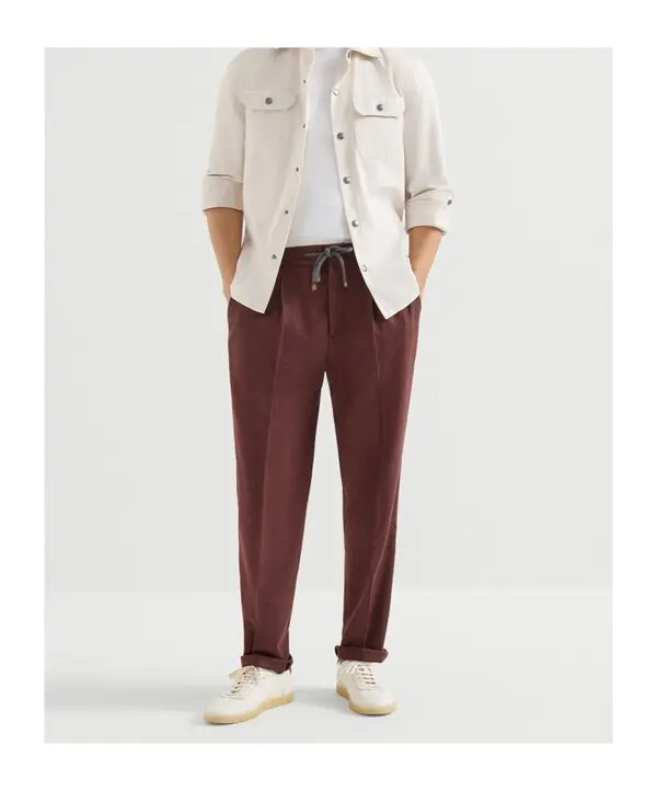 Brunello Cucinelli Virgin Wool And Cashmere Flannel Trousers - Burned