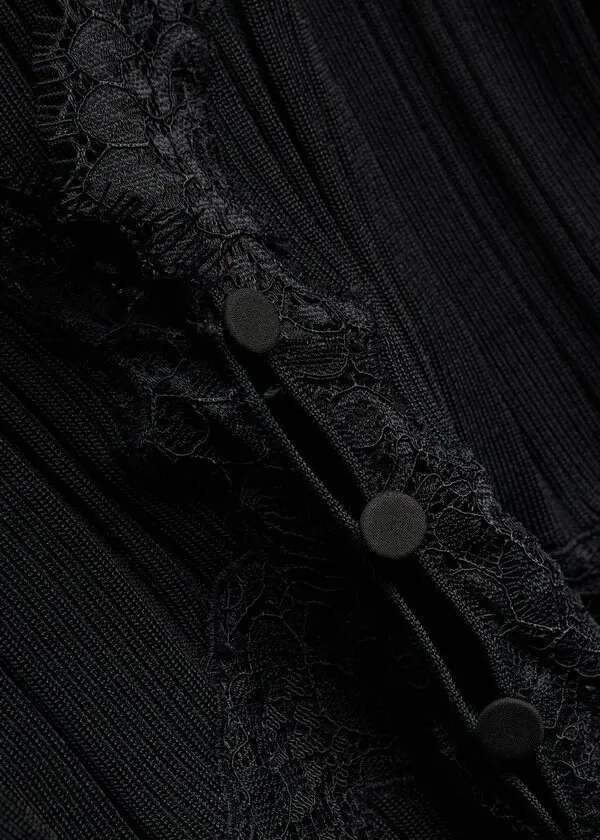 SELF-PORTRAIT Ribbed Lace-trim Stretch-knit Top