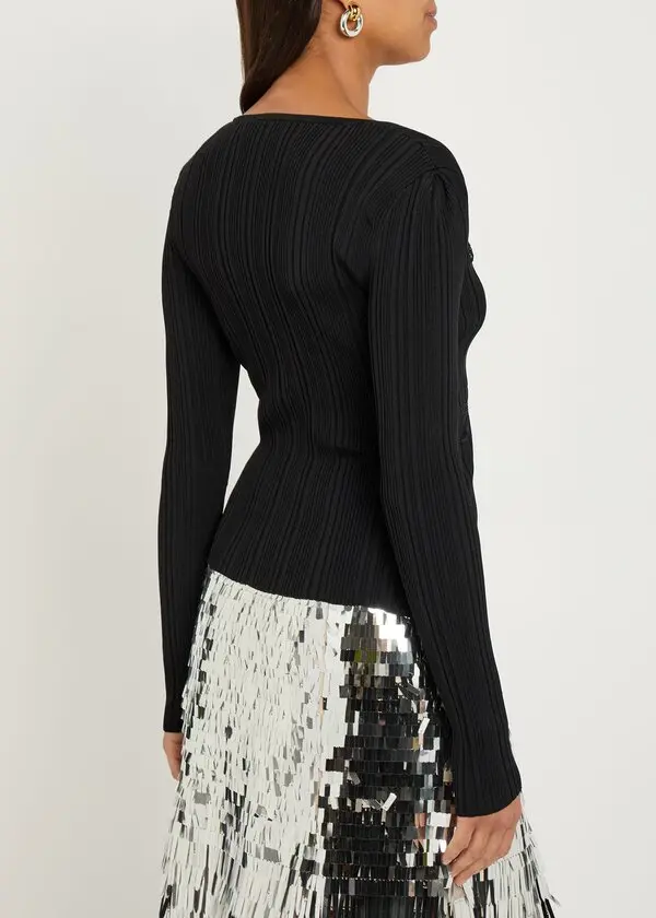 SELF-PORTRAIT Ribbed Lace-trim Stretch-knit Top