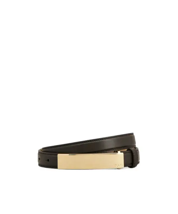 TOD'S Leather Belt With Branded Metal Bar Buckle