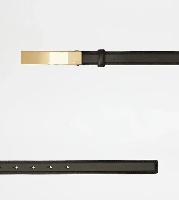 TOD'S Leather Belt With Branded Metal Bar Buckle