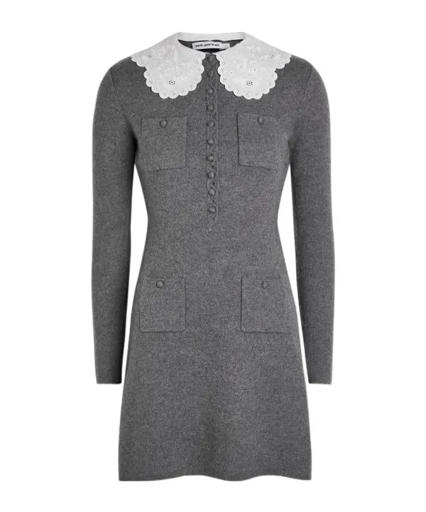SELF-PORTRAIT Knit Mini Dress With Peter Pan Collar