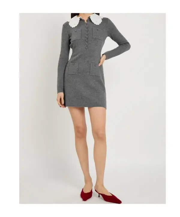 SELF-PORTRAIT Knit Mini Dress With Peter Pan Collar
