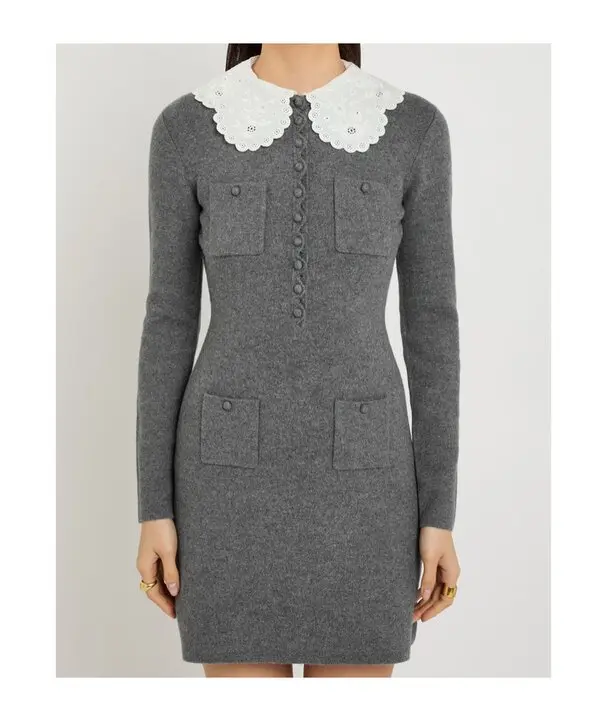 SELF-PORTRAIT Knit Mini Dress With Peter Pan Collar