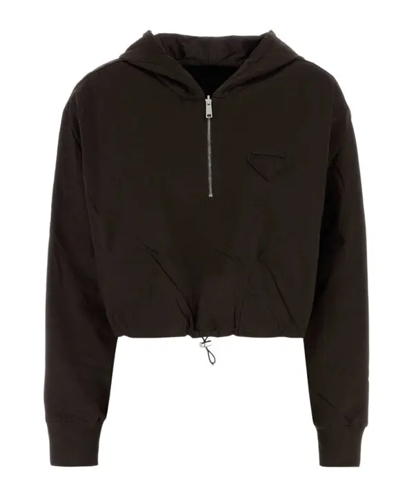 Prada Half-zipped Drawstring Hoodie - Black