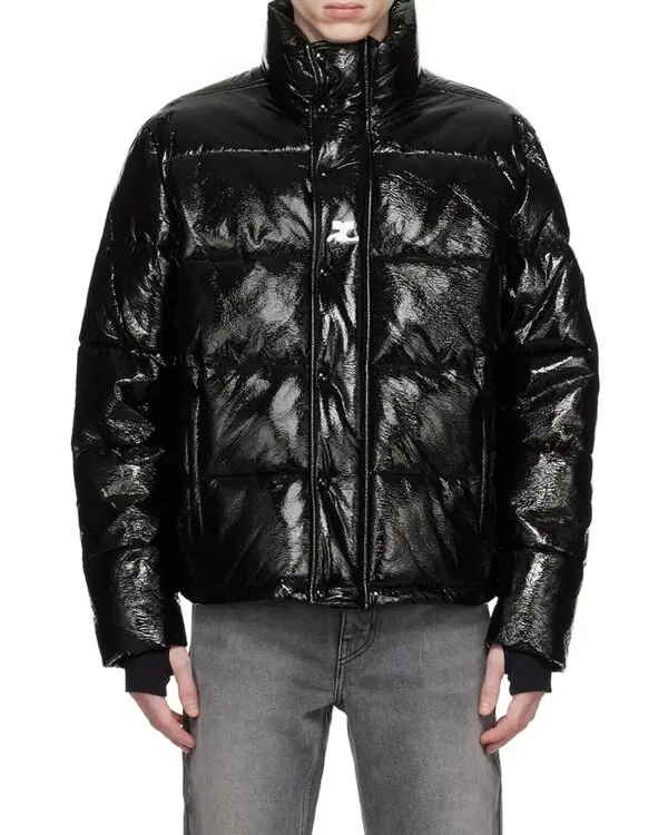COURREGES High Collar Down Jacket With Embroidered Logo