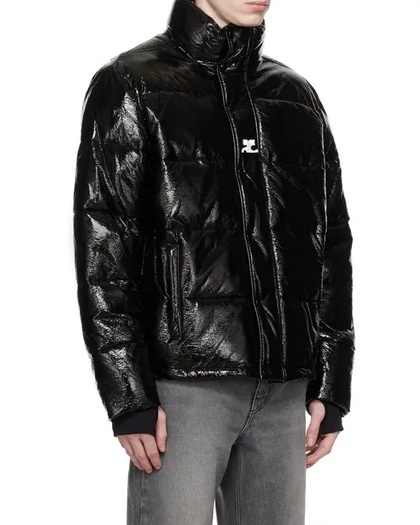 COURREGES High Collar Down Jacket With Embroidered Logo