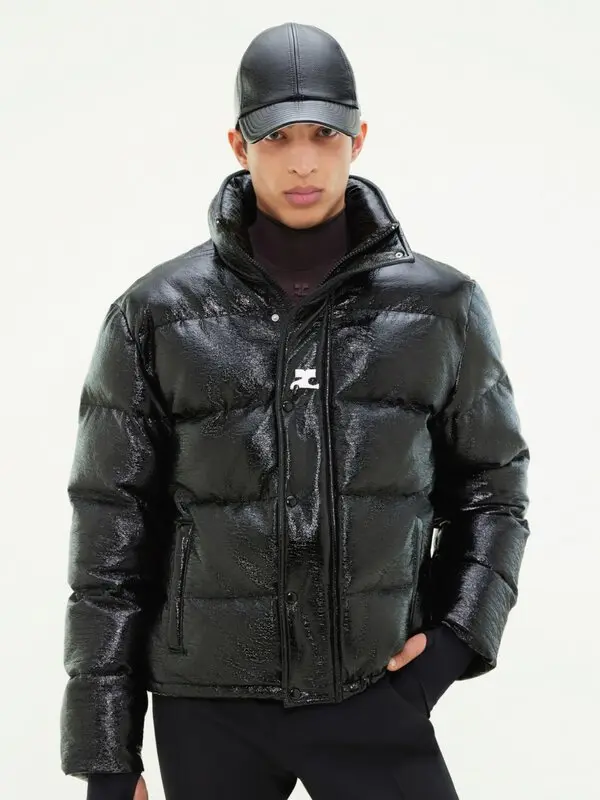 COURREGES High Collar Down Jacket With Embroidered Logo