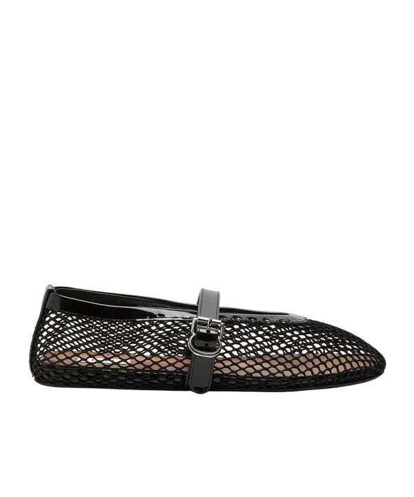 Alaïa Mesh Ballet Flats With Patent Leather Trims And Adjustable Buckle - Black