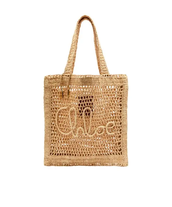 Chloé Summer Banana Logo Raffia Tote - Nude