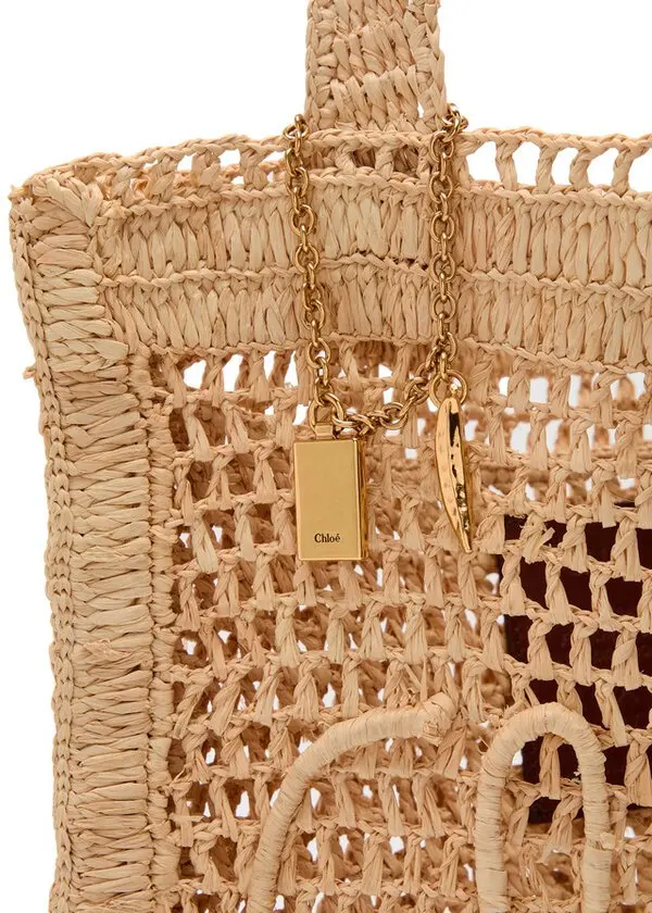 Chloé Summer Banana Logo Raffia Tote