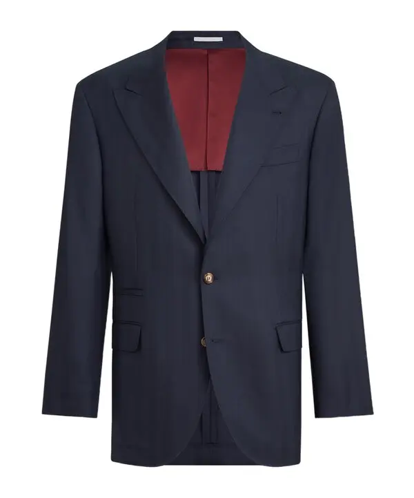 Brunello Cucinelli Virgin-wool Chevron Tailor Blazer With Peak Lapels