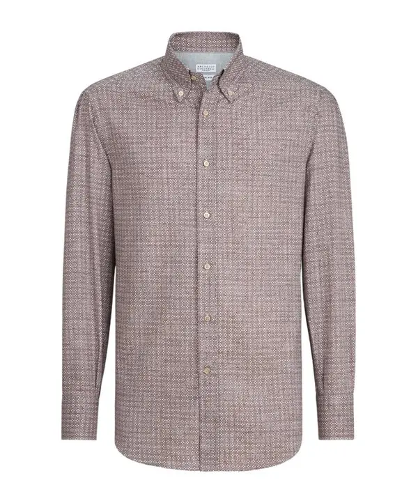 Brunello Cucinelli Flower-print Twill Shirt - Gray