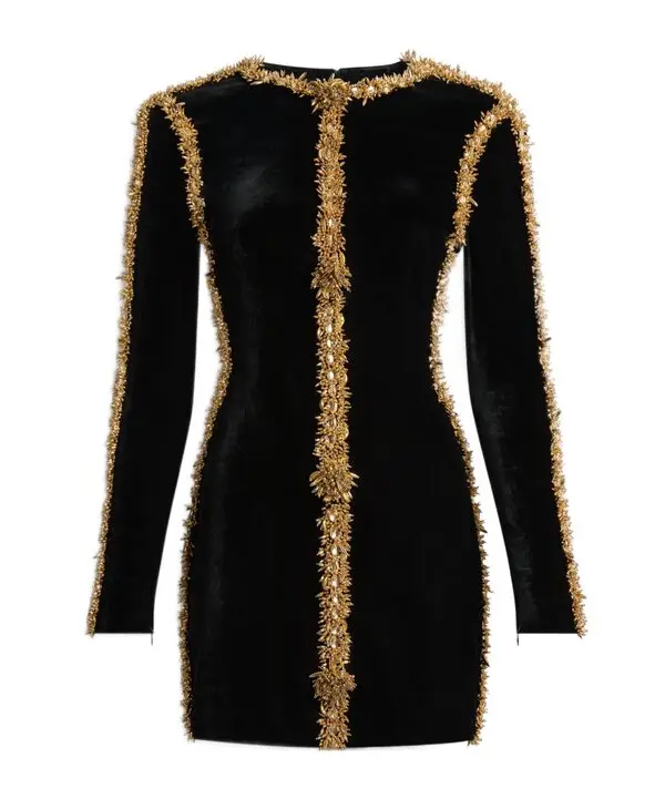Balmain Velvet Dress With Embroidered Trim