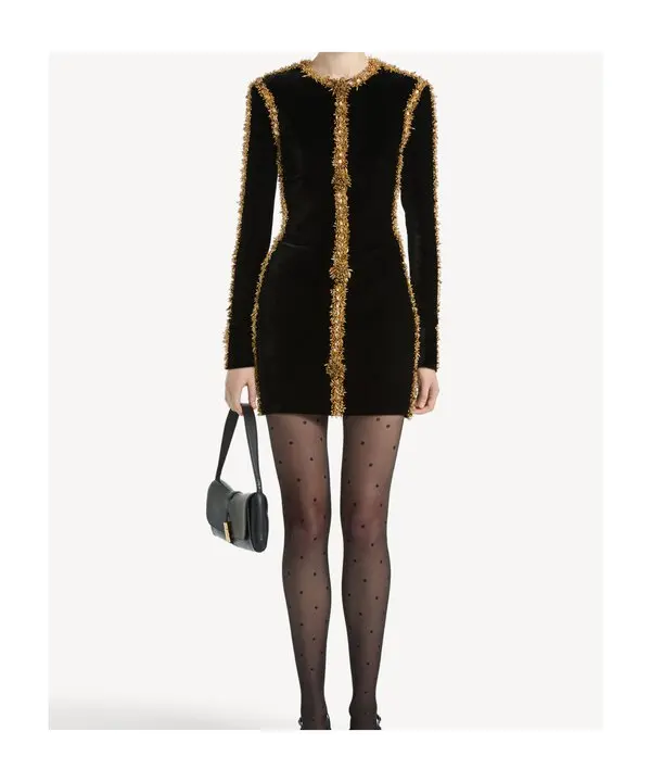 Balmain Velvet Dress With Embroidered Trim