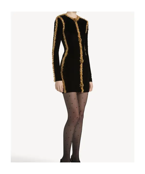 Balmain Velvet Dress With Embroidered Trim
