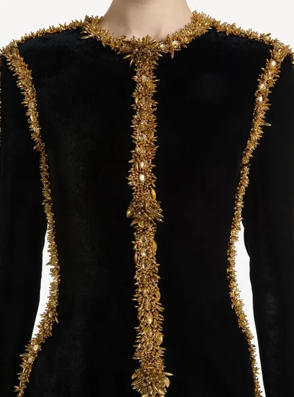Balmain Velvet Dress With Embroidered Trim