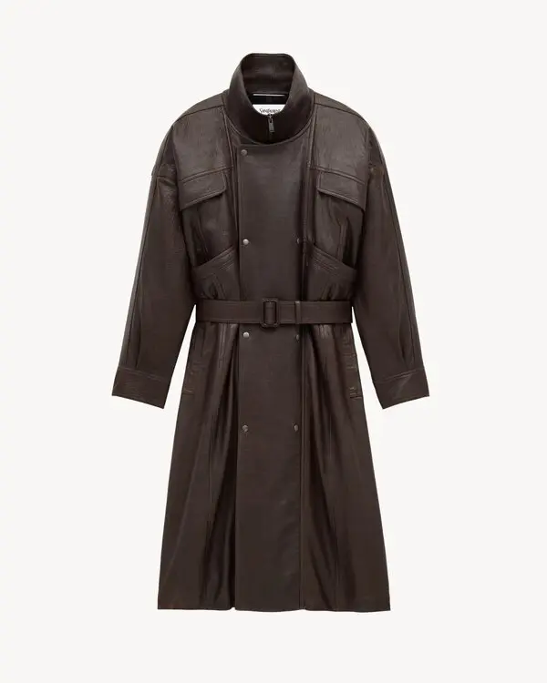 Saint Laurent Double-breasted Belted Long Coat
