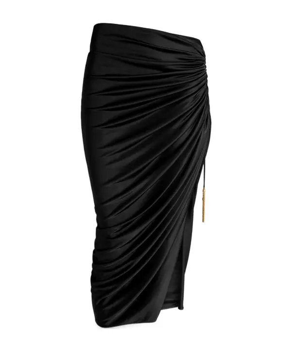 Balmain Flowing Jersey Midi Skirt With Slit - Black