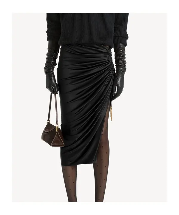 Balmain Flowing Jersey Midi Skirt With Slit