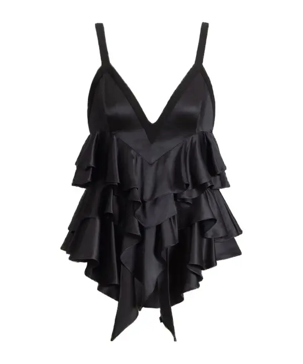 Balmain Satin Ruffle V-neck Top