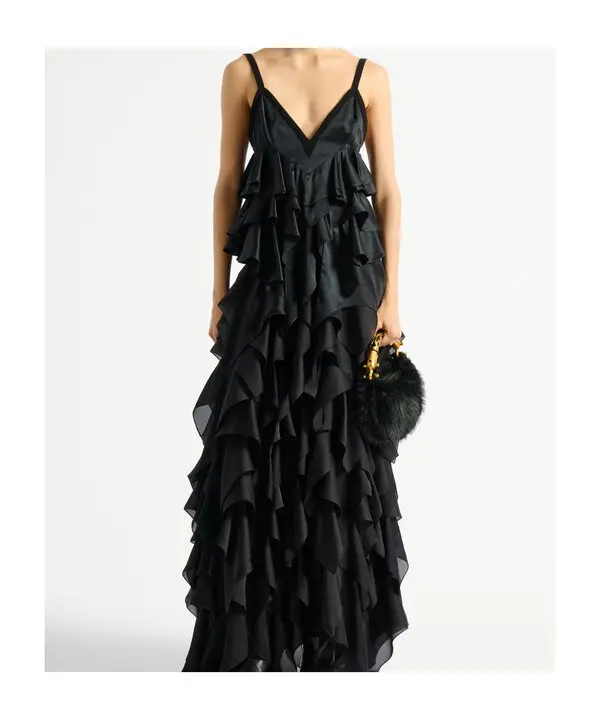 Balmain Satin Ruffle V-neck Top