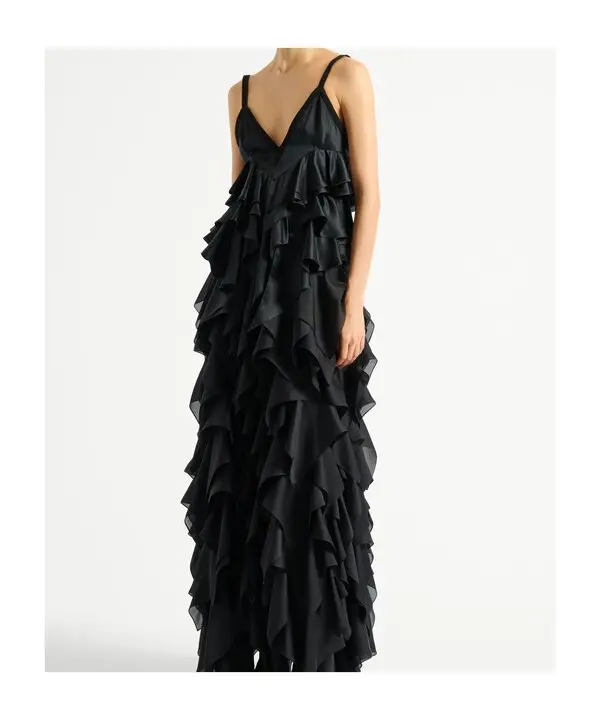 Balmain Satin Ruffle V-neck Top