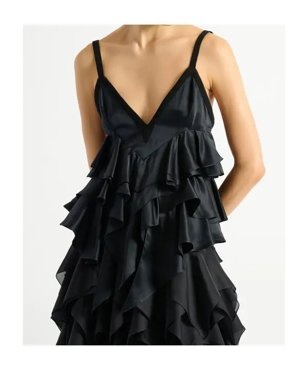 Balmain Satin Ruffle V-neck Top