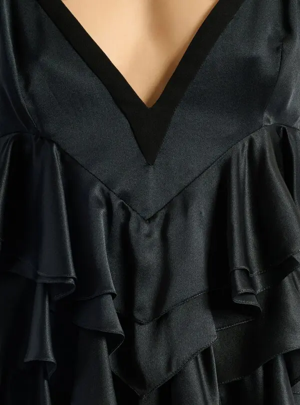 Balmain Satin Ruffle V-neck Top