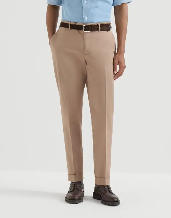 Brunello Cucinelli Garment-dyed Italian-fit Trousers In American Pima Comfort Cotton Gabardine - Brown