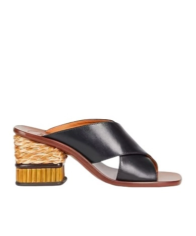 Chloé Black Leather Sandals With Chunky Raffia Heel