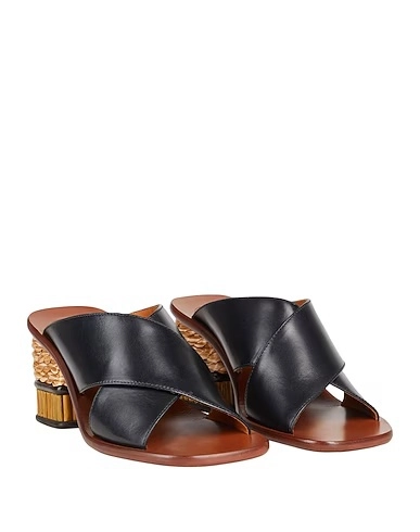 Chloé Black Leather Sandals With Chunky Raffia Heel