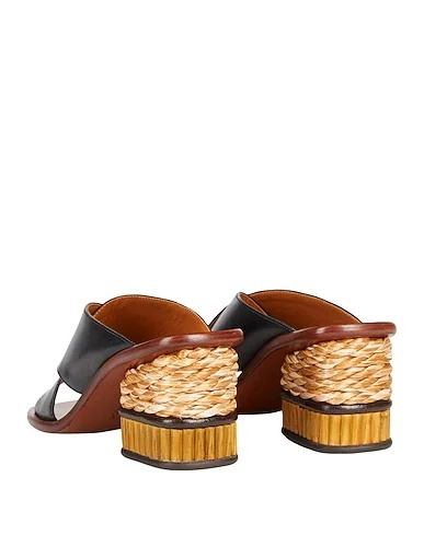 Chloé Black Leather Sandals With Chunky Raffia Heel