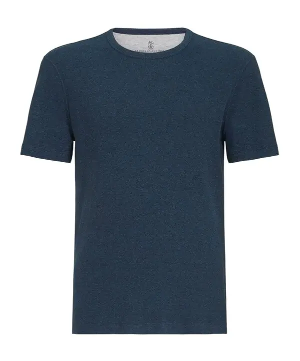 Brunello Cucinelli Denim-effect Ribbed Cotton Jersey Crew-neck T-shirt