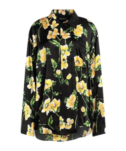 Balenciaga Floral Print Satin Jacquard Logo Shirt