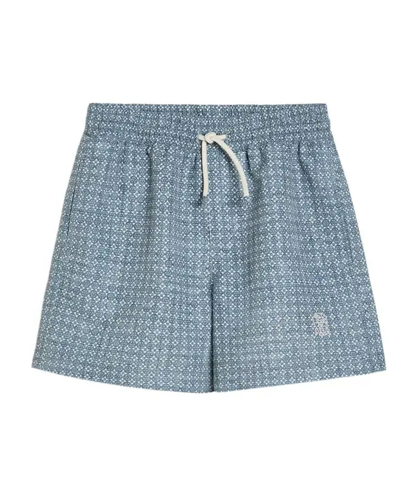 Brunello Cucinelli Patterned Techno Fabric Swim Shorts With Logo