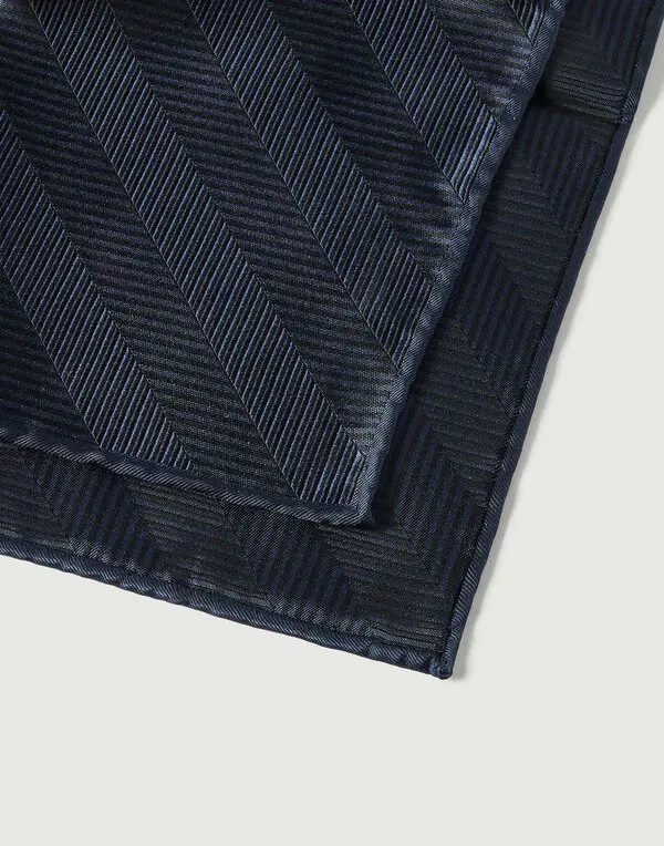 Brunello Cucinelli Silk Chevron Pocket Square - Blue