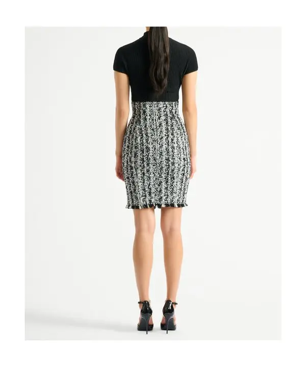 Balmain Two-tone Tweed Skirt With Oversized Gold-tone Zipper
