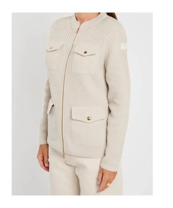 Moncler Logo Ribbed Wool And Shell Cardigan