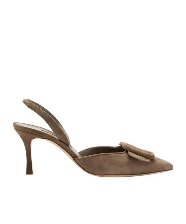 Manolo Blahnik Maysli 70 Suede Slingback Pumps - Brown