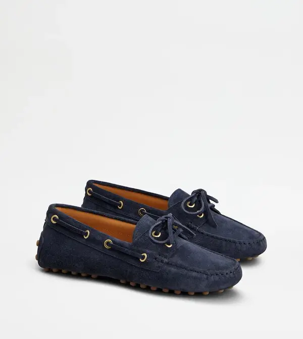 TOD'S Gommino Suede Loafers With Loop Laces And Metal Eyelets - Blue