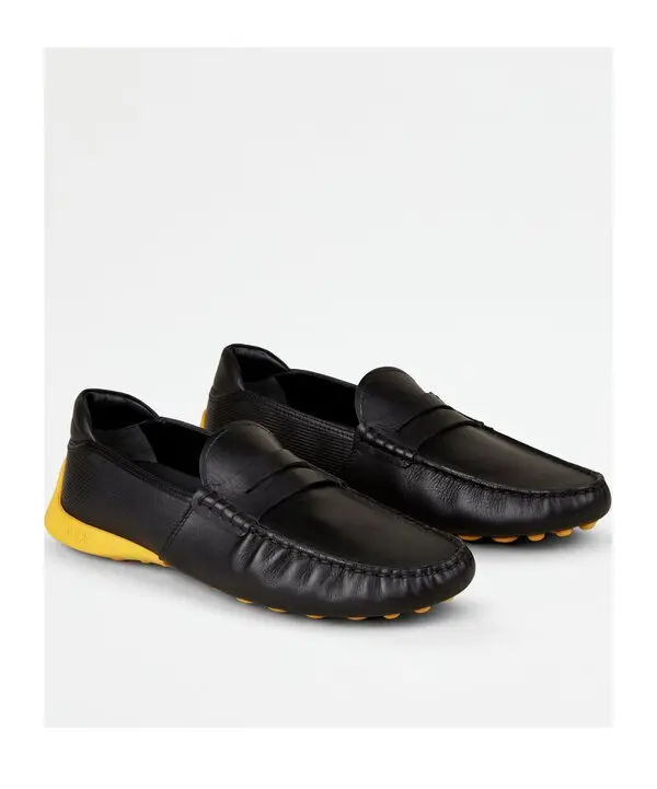 TOD'S Automobili Lamborghini Slip-on Leather Driving Shoes - Black/yellow
