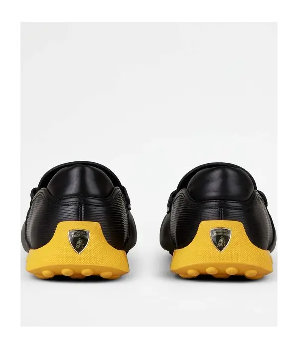 TOD'S Automobili Lamborghini Slip-on Leather Driving Shoes - Black/yellow