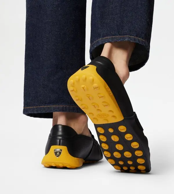 TOD'S Automobili Lamborghini Slip-on Leather Driving Shoes - Black/yellow