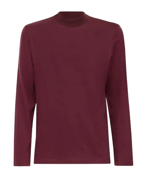 Brunello Cucinelli Cotton Jersey Long Sleeve Mock Neck T-shirt