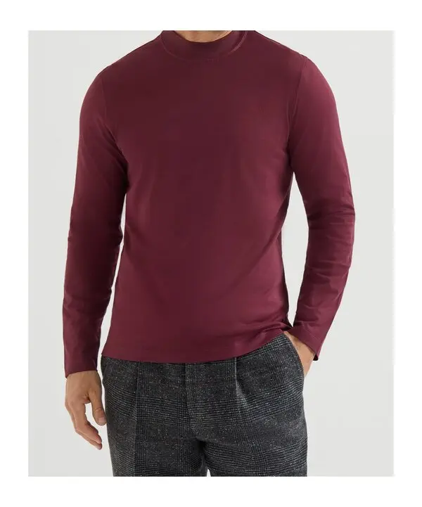 Brunello Cucinelli Cotton Jersey Long Sleeve Mock Neck T-shirt