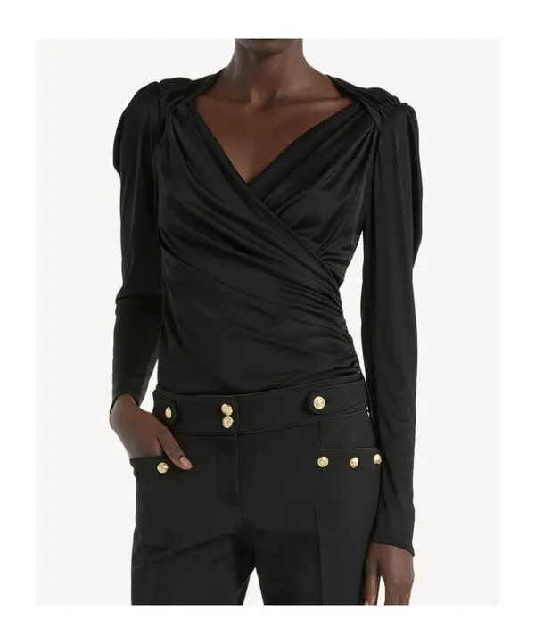 Balmain Draped Flowy Jersey Top With Gold-tone Chain Tassels
