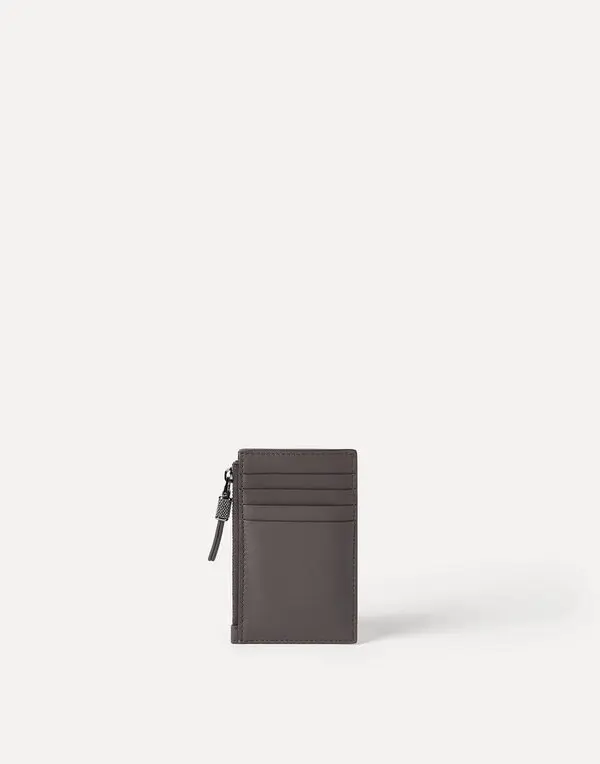 Brunello Cucinelli Calfskin Card Case With Shiny Zipper Pull