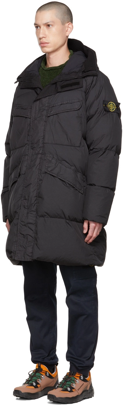 Stone Island Hooded Padded Coat With Wrinkle Effect