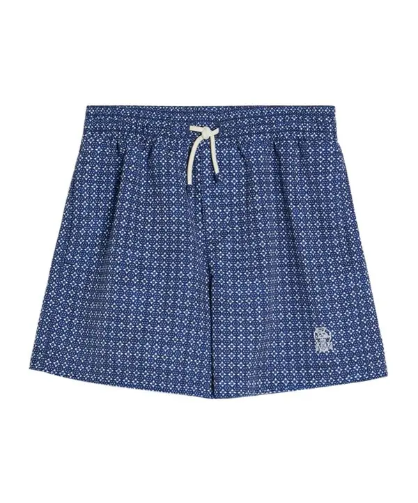 Brunello Cucinelli Patterned Techno Fabric Swim Shorts With Logo - Blue
